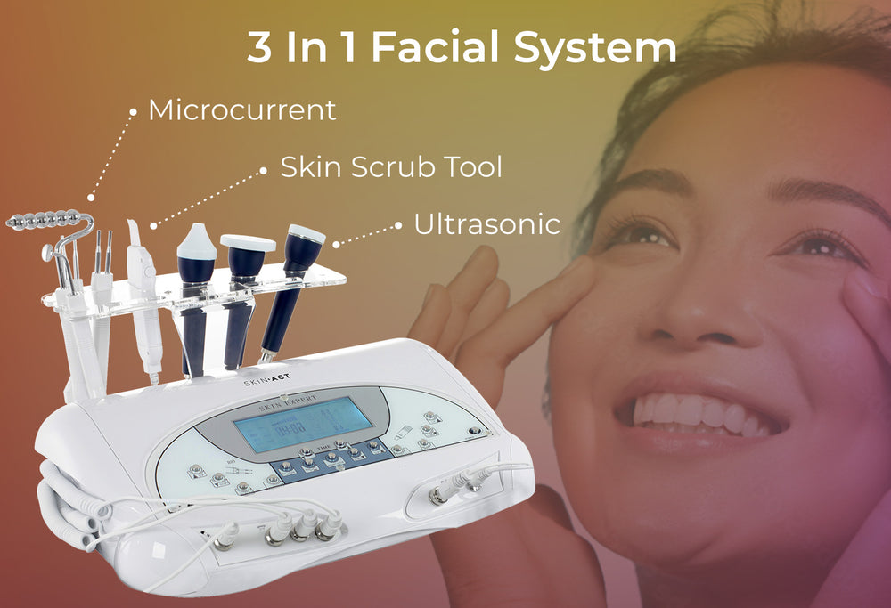 3 In 1 Facial System (Ultrasonic, Microcurrent, Skin Scrub Tool)